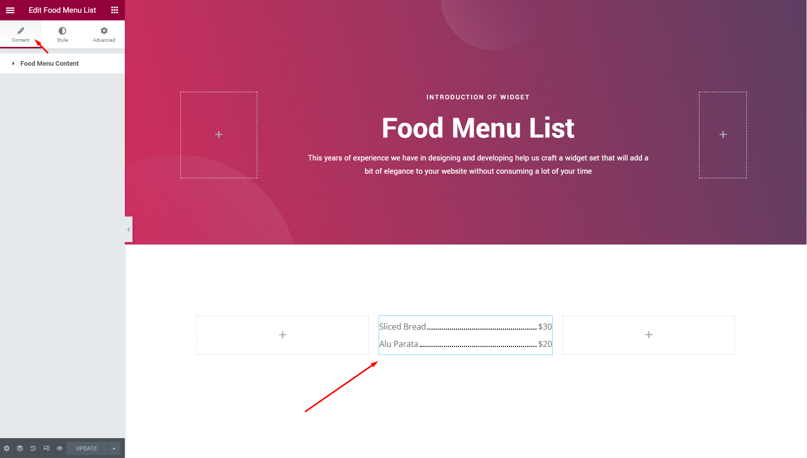 How To Use Food Menu List Widget Of EnterAddons - Enter Addons