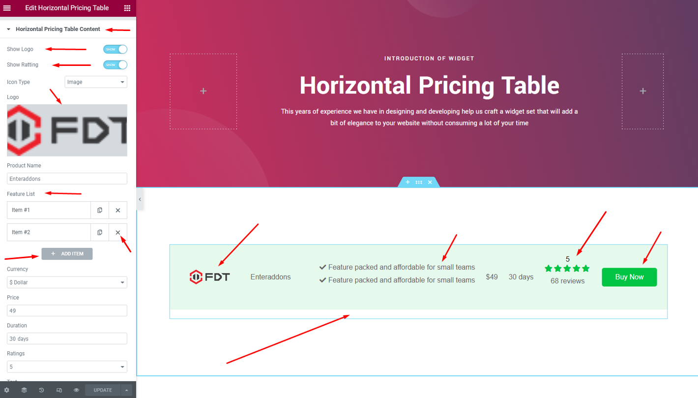 How To Use Horizontal Pricing Widget Of EnterAddons - Enter Addons