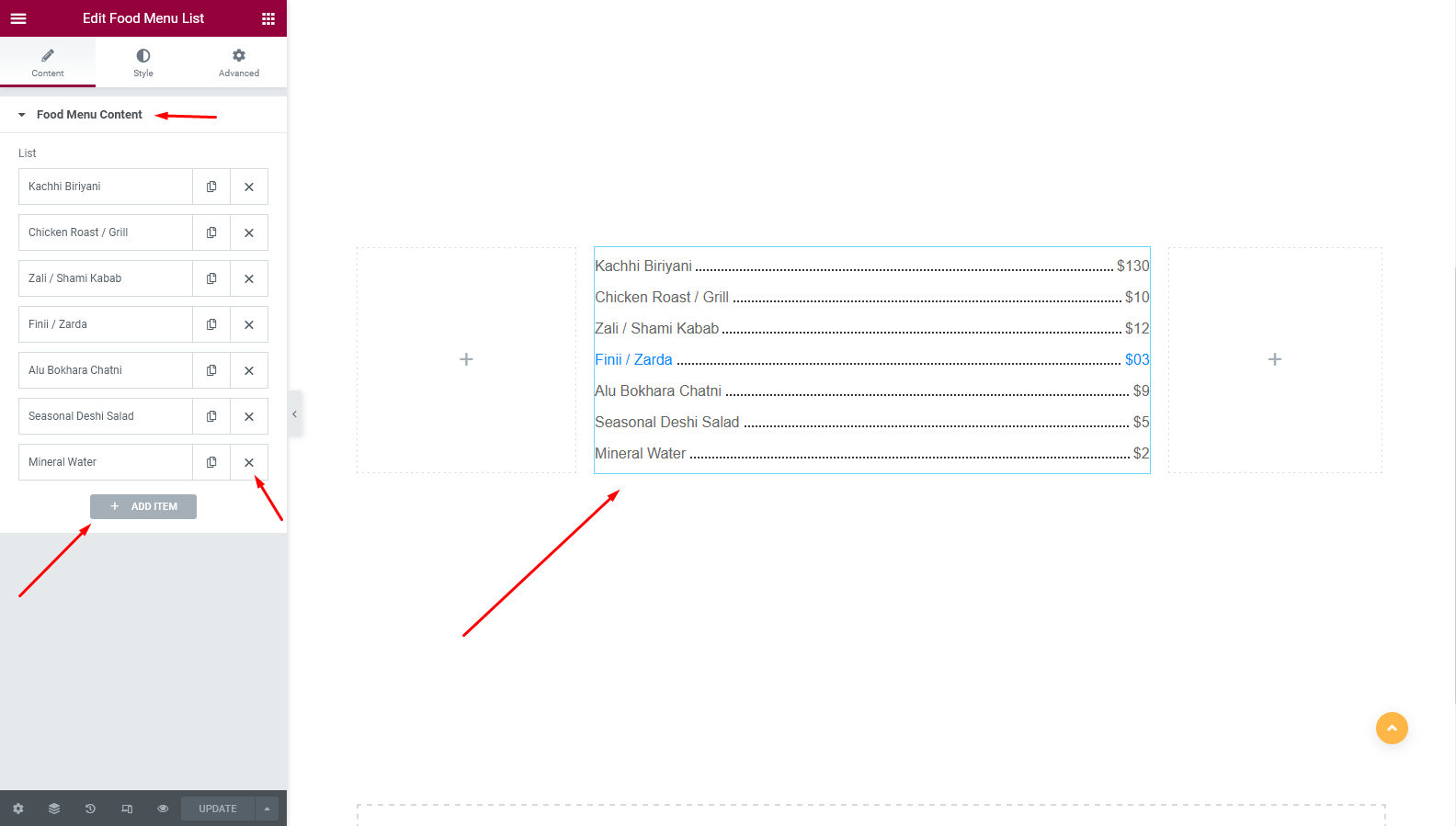 How To Use Food Menu List Widget Of EnterAddons - Enter Addons