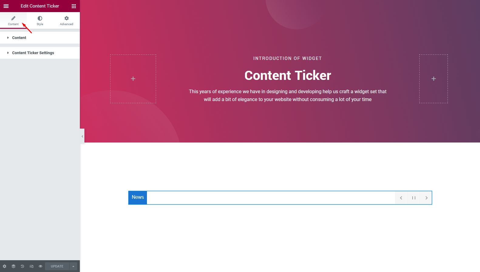 How To Use Content Ticker Widget Of EnterAddons - Enter Addons