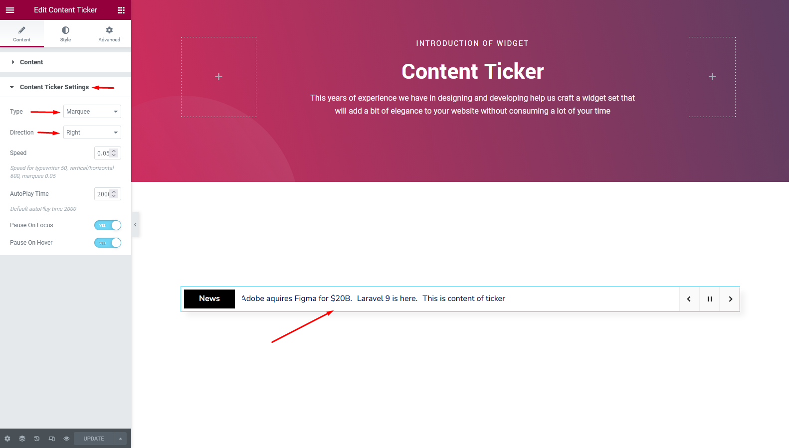 How To Use Content Ticker Widget Of EnterAddons - Enter Addons
