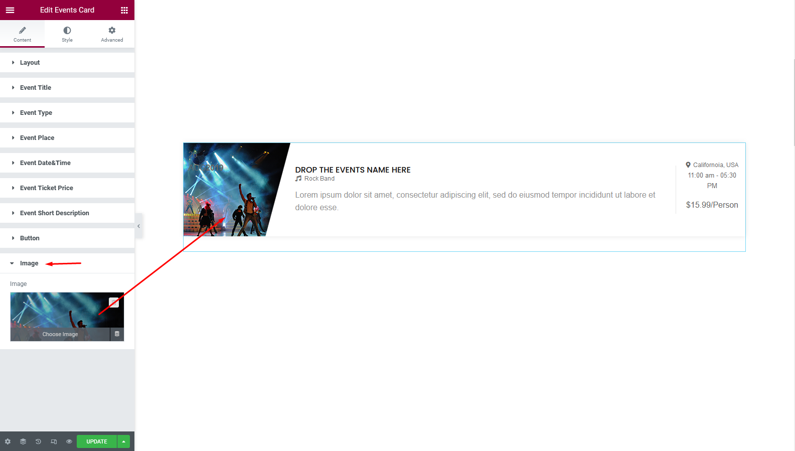 How To Use Events Card Widget Of EnterAddons - Enter Addons