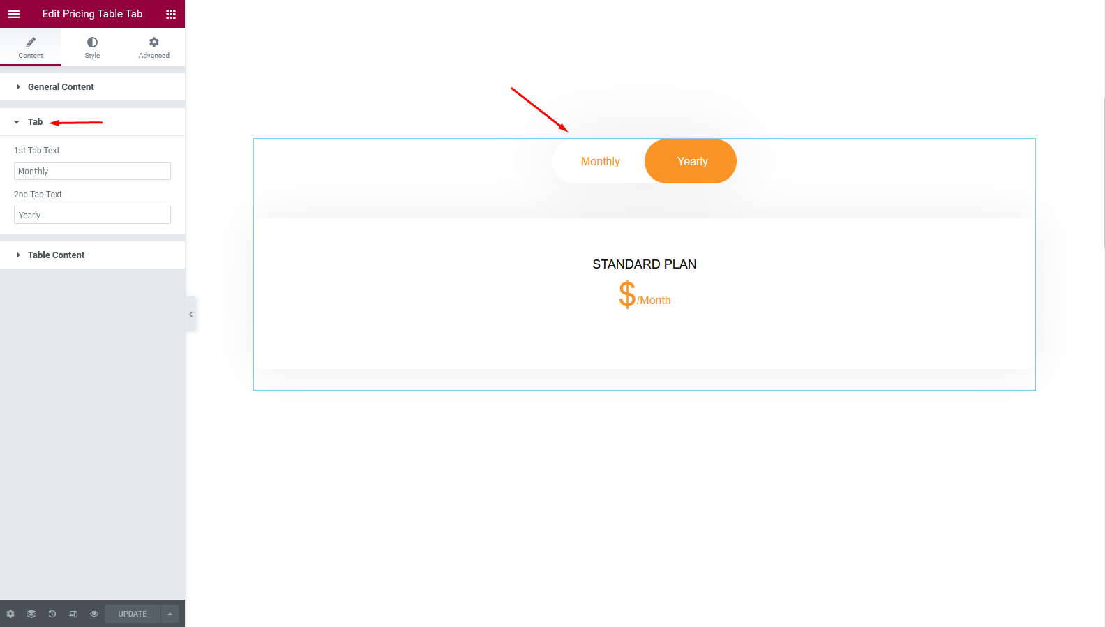 How To Use Pricing Table Tab Widget Of EnterAddons - Enter Addons