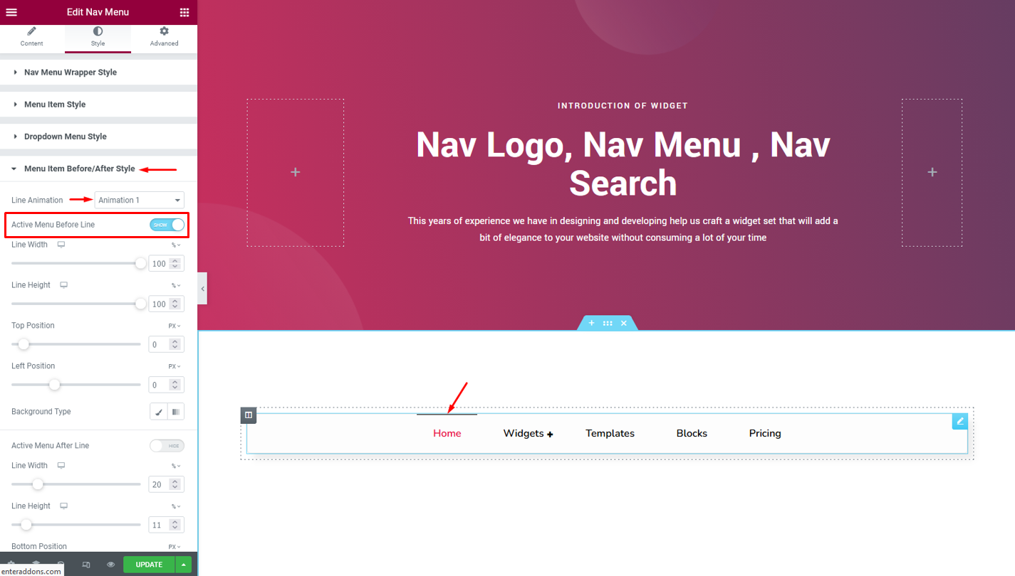 How To Use Nav Menu, Nav Logo and Nav Search Widget Of EnterAddons ...