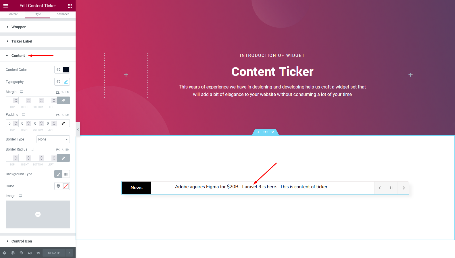How To Use Content Ticker Widget Of EnterAddons - Enter Addons