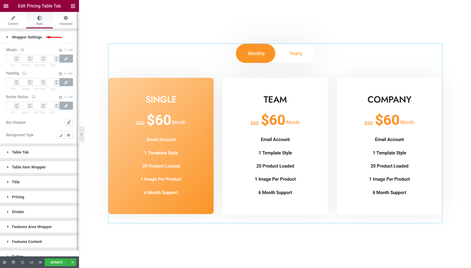 How To Use Pricing Table Tab Widget Of EnterAddons - Enter Addons