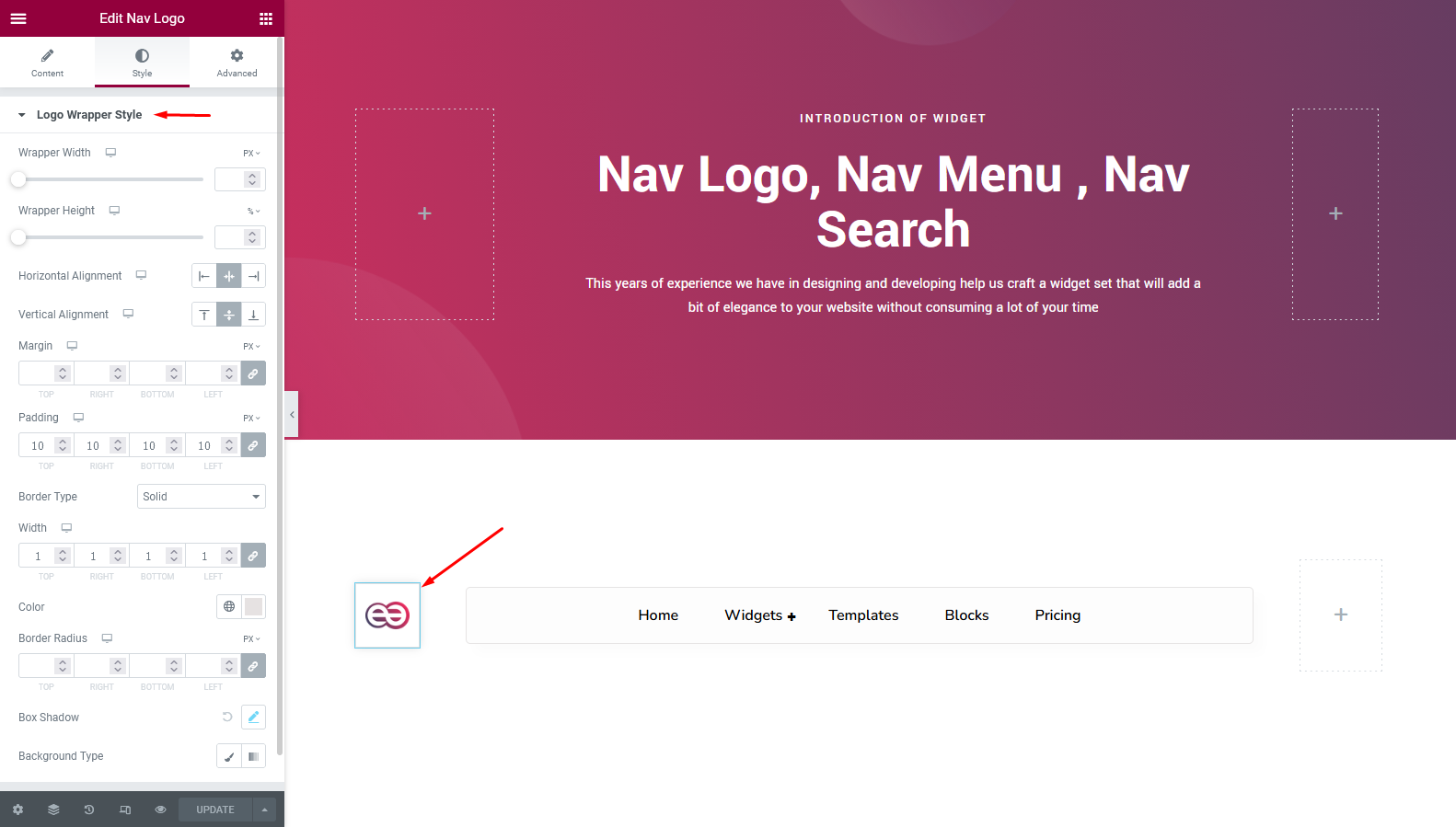How To Use Nav Menu, Nav Logo and Nav Search Widget Of EnterAddons - Enter Addons