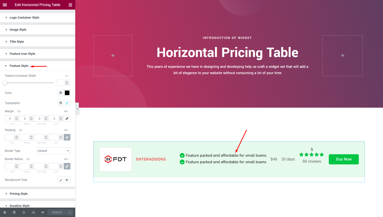 How To Use Horizontal Pricing Widget Of EnterAddons - Enter Addons