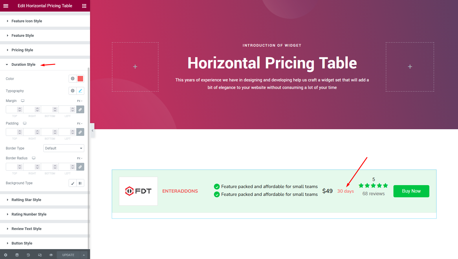 How To Use Horizontal Pricing Widget Of EnterAddons - Enter Addons