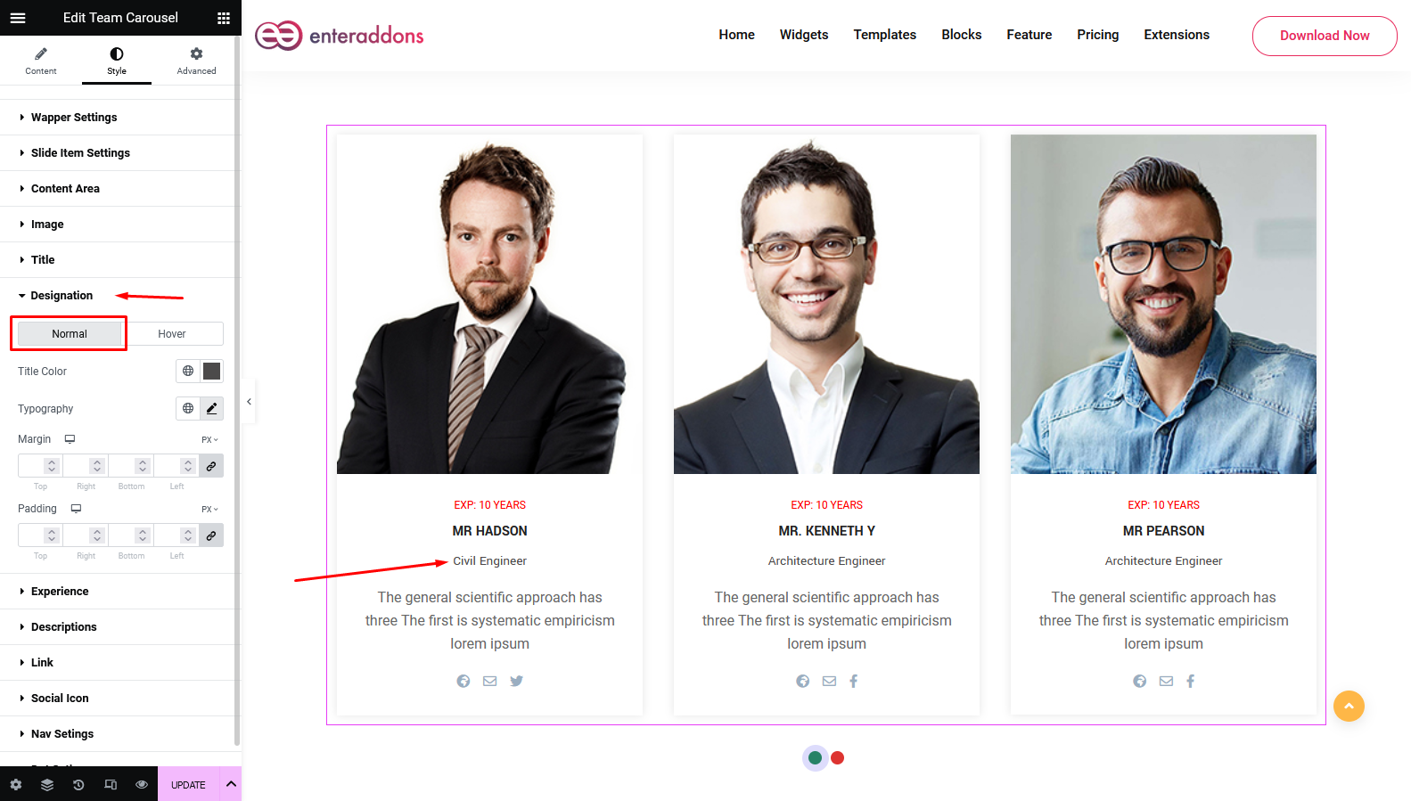 How To Use Team Carousel Widget Of EnterAddons - Enter Addons