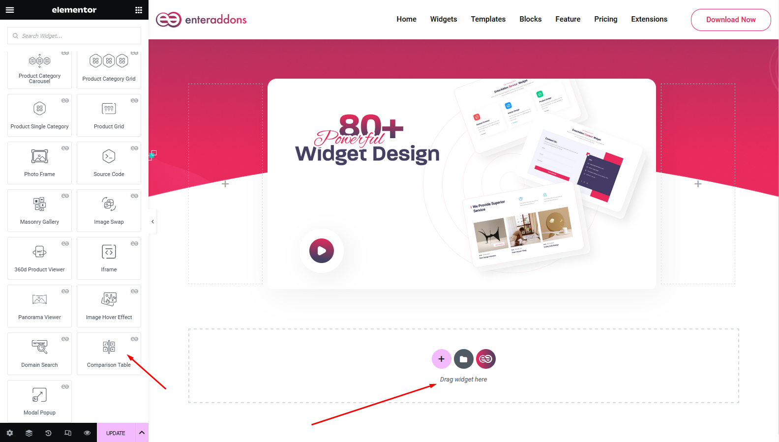 How To Use Comparison Table Of Enter Addons - Enter Addons