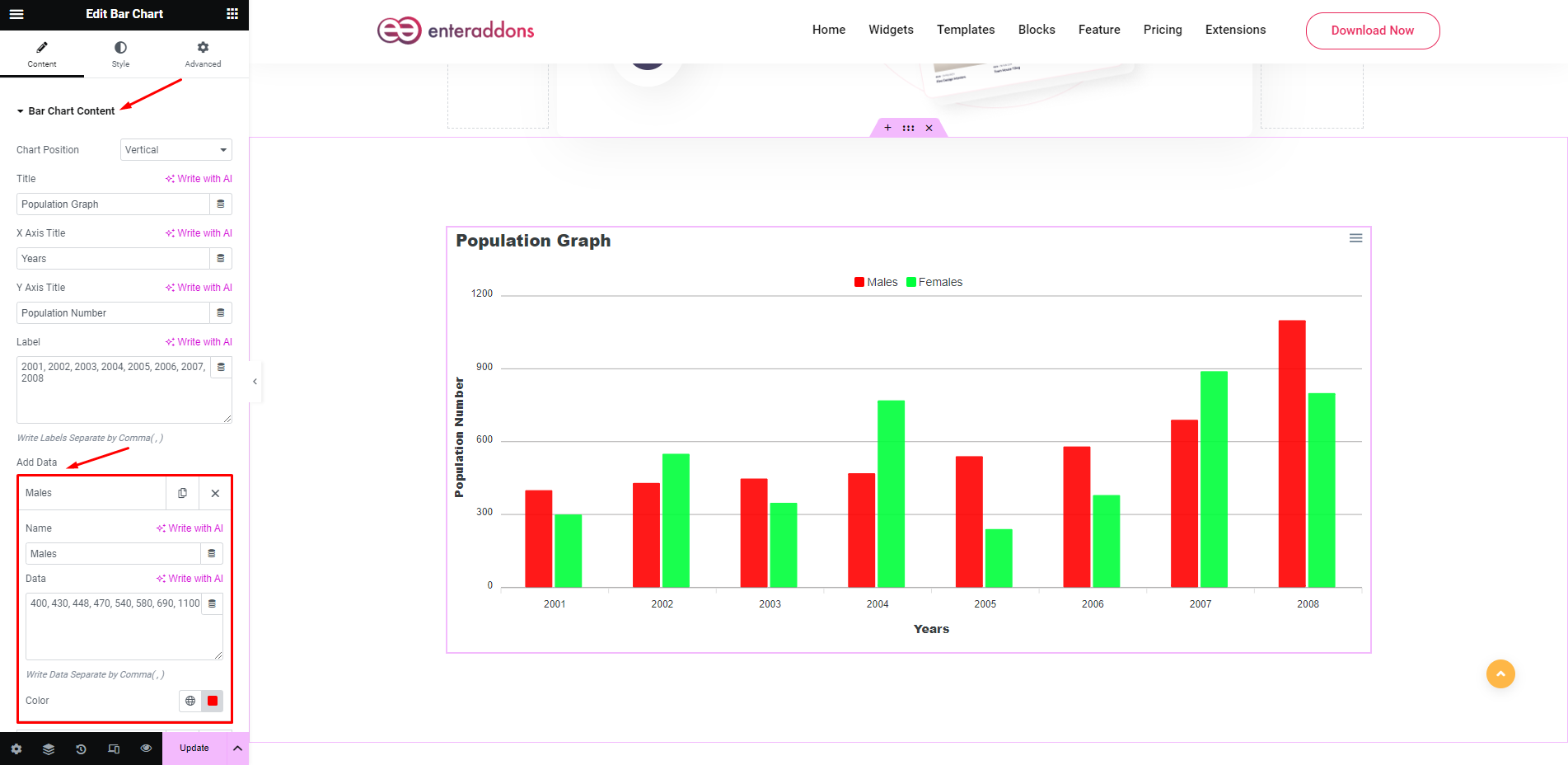 How To Use Bar Chart Widget Of Enter Addons?