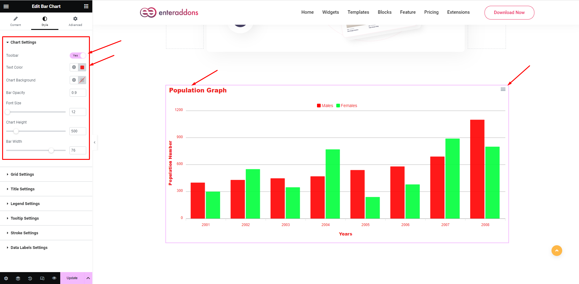 How To Use Bar Chart Widget Of Enter Addons?