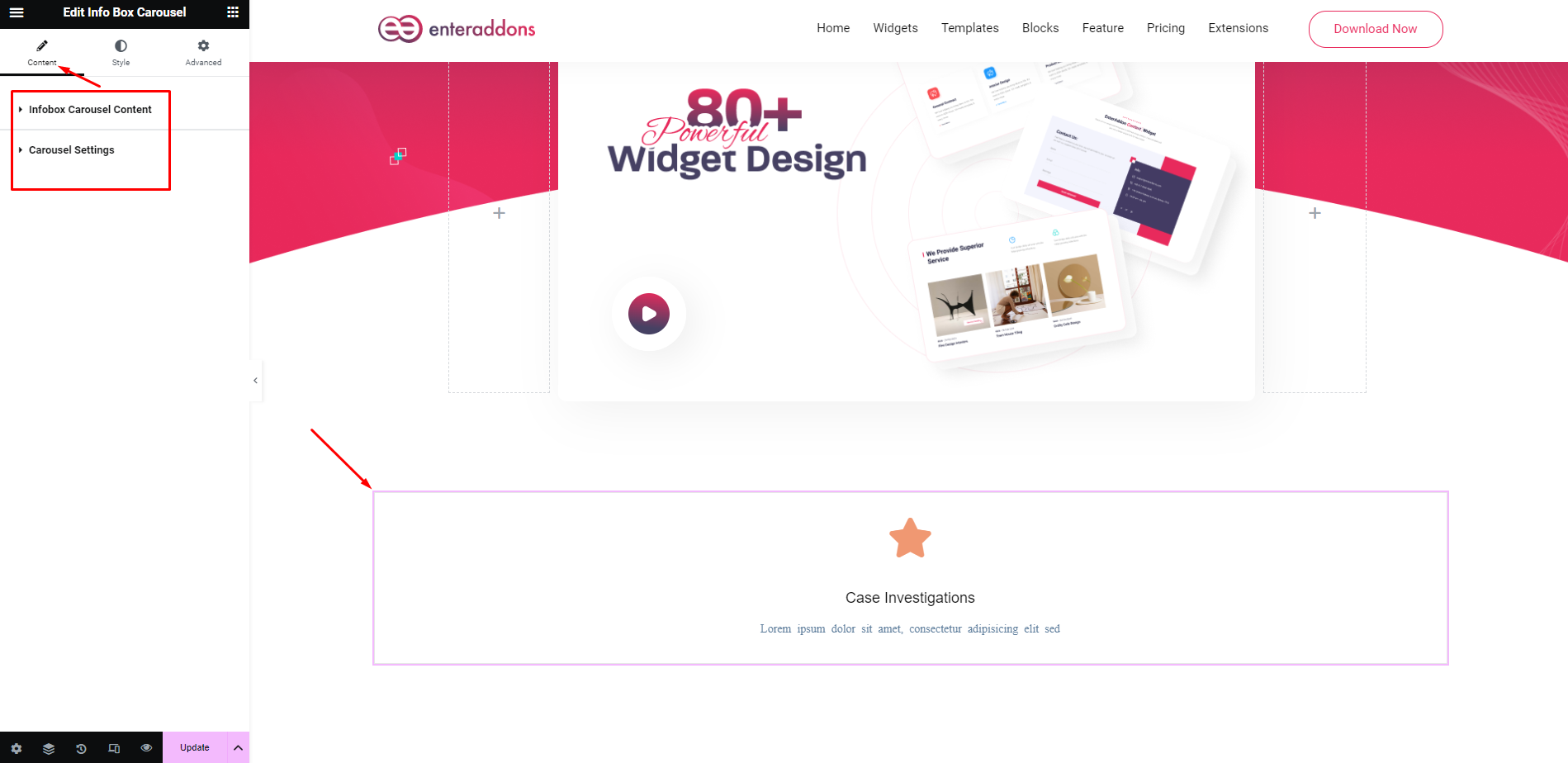How To Use Info Box Carousel Widget Of EnterAddons?