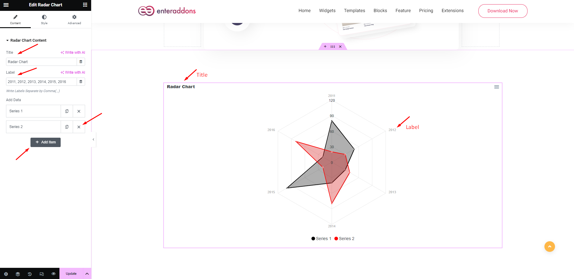 How To Use Radar Chart Widget Of EnterAddons?