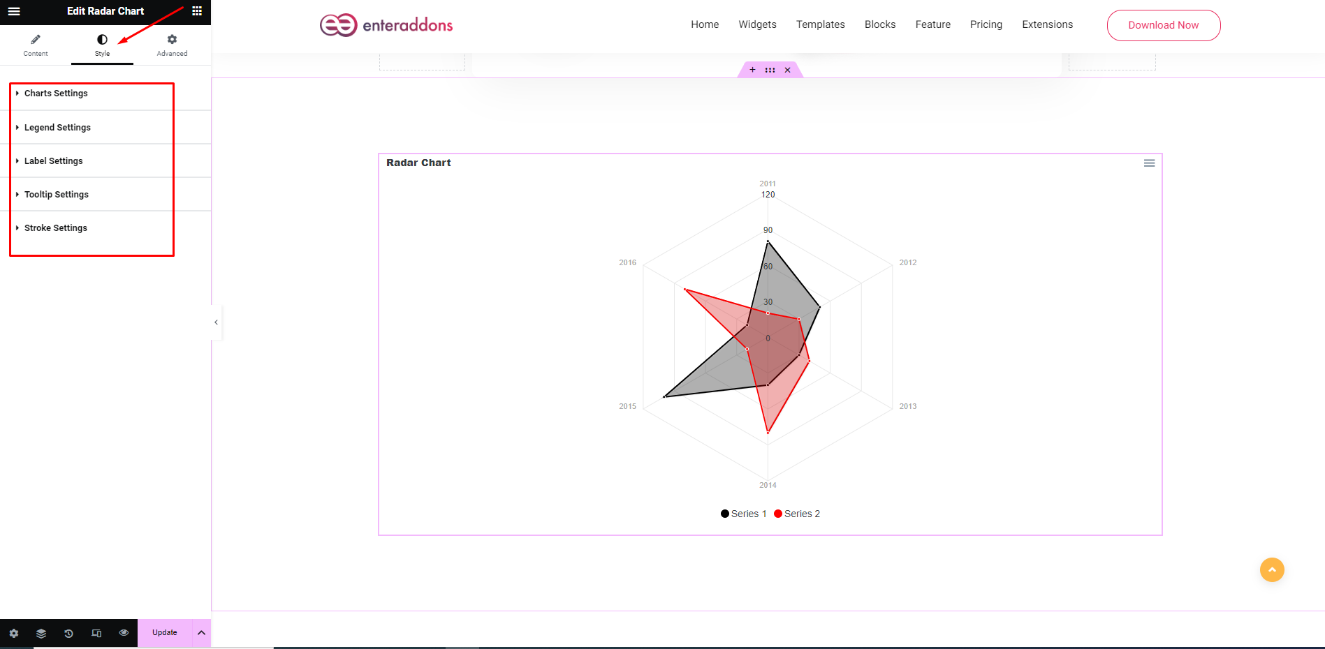 How To Use Radar Chart Widget Of EnterAddons?