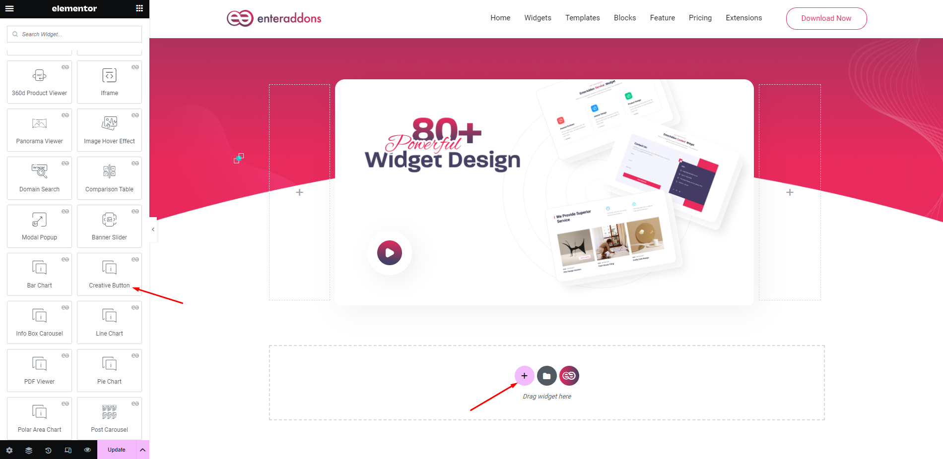 How To Use Creative Button Widget Of Enter Addons? Comp