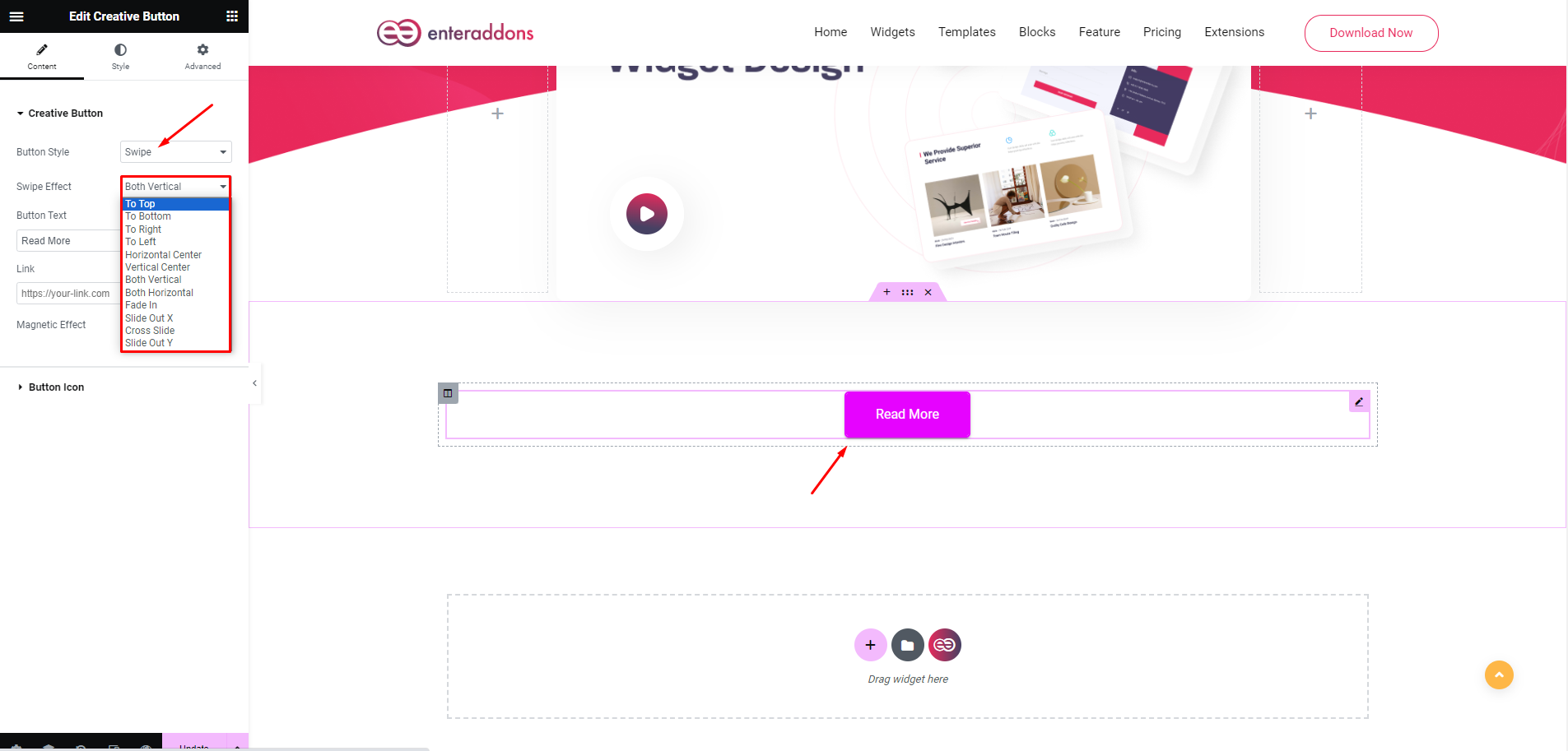 How To Use Creative Button Widget Of Enter Addons? Comp